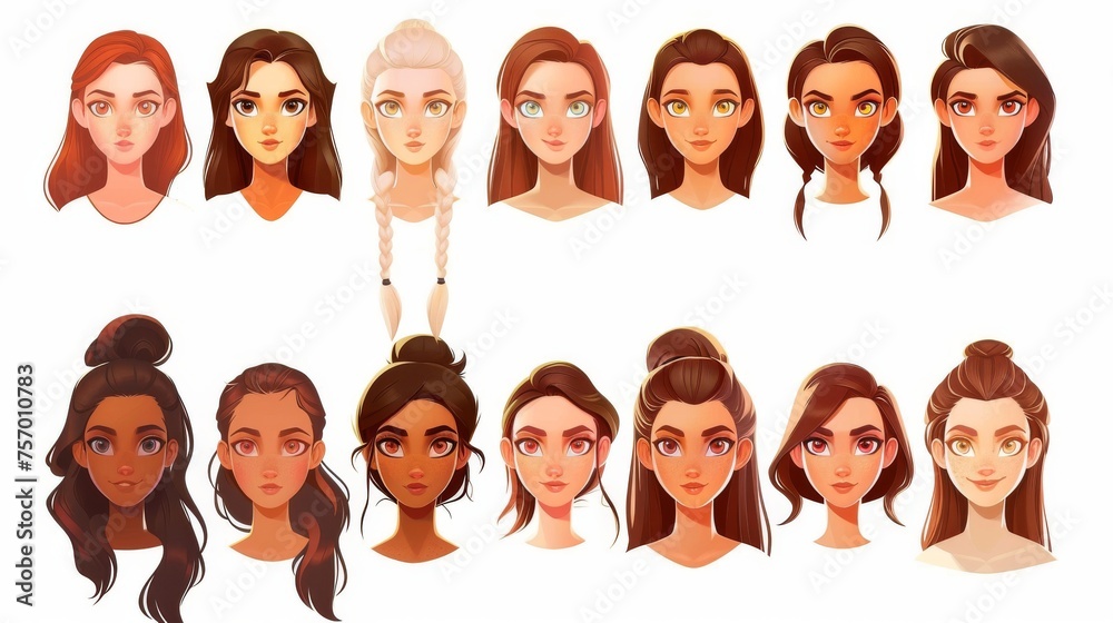 Avatar constructor set of young Caucasian woman head, eyebrows, eyes ...