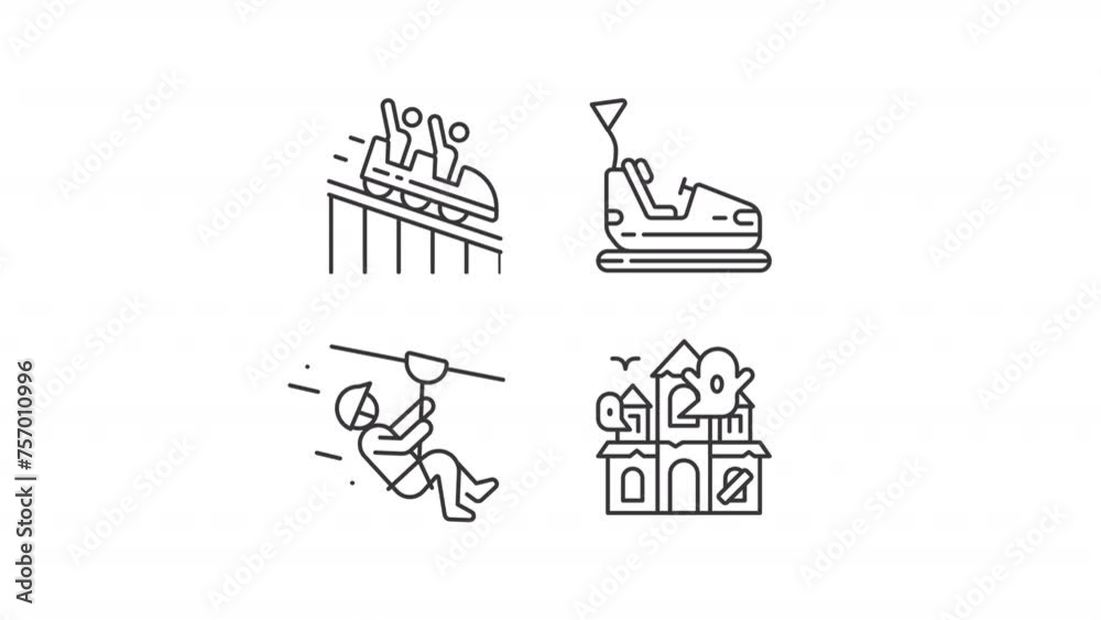 Animated extreme attractions icons. Moving sport activities line ...
