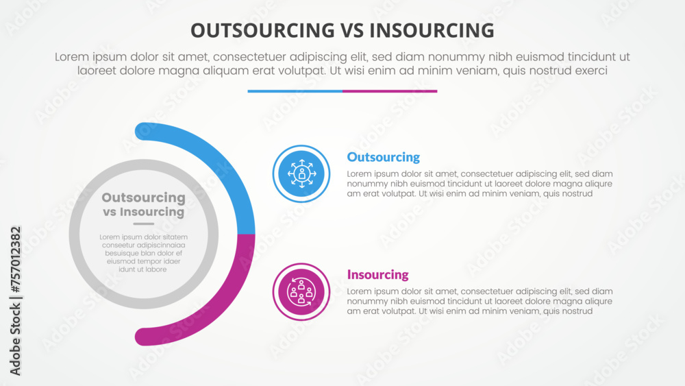 outsourcing versus insourcing comparison opposite infographic concept ...