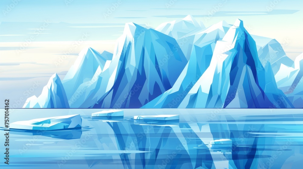 Polar landscape with iceberg in ocean. Cartoon modern illustration of ...