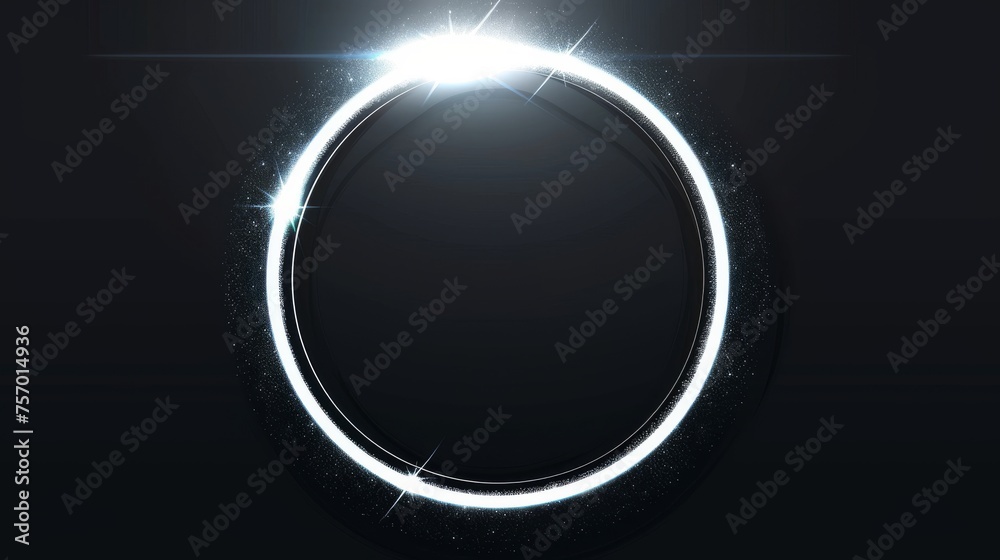 An illuminated neon circle with a sparkling streak of light. A glare ...