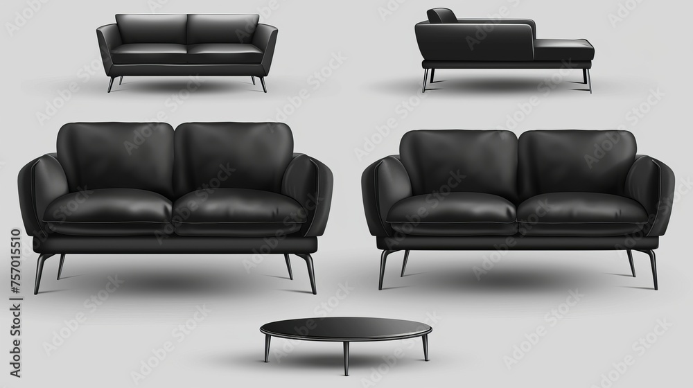 Couch mockup with upholstery surface in front and side angles ...