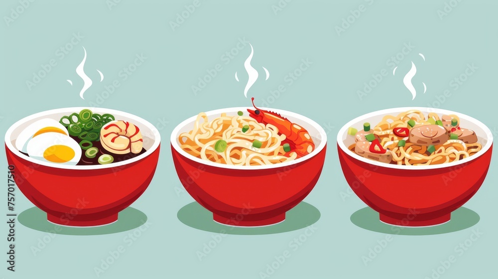 Cartoon illustration of cooked delicious traditional oriental food with ...