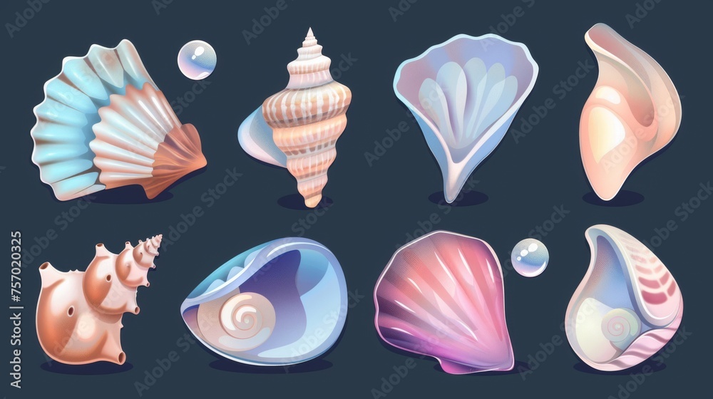 The icon set features cute underwater creatures with conch. There are ...