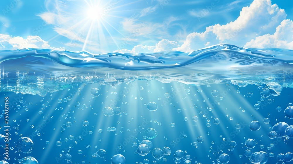 Ocean bottom view with transparent waves. Modern realistic illustration ...