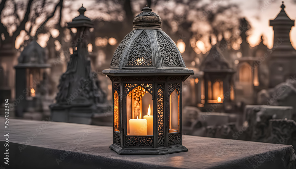 Ai generative classical Arabian and Persian lantern lamps Inside there was a single lit candle ...