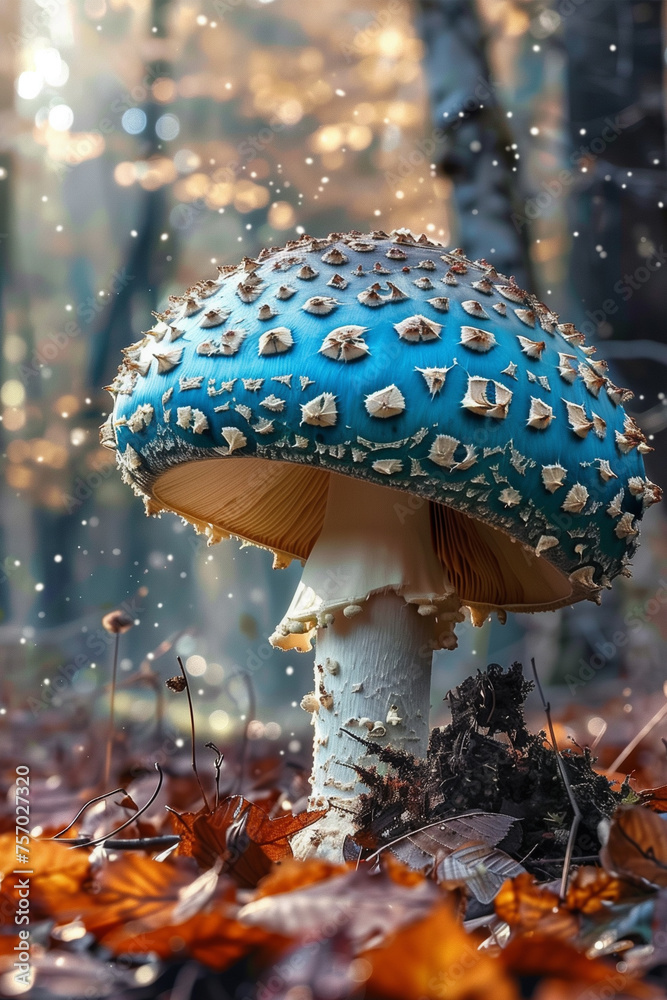 Single Blue Toadstool Amidst Forest Landscape: Blue Fantasy Amanita ...