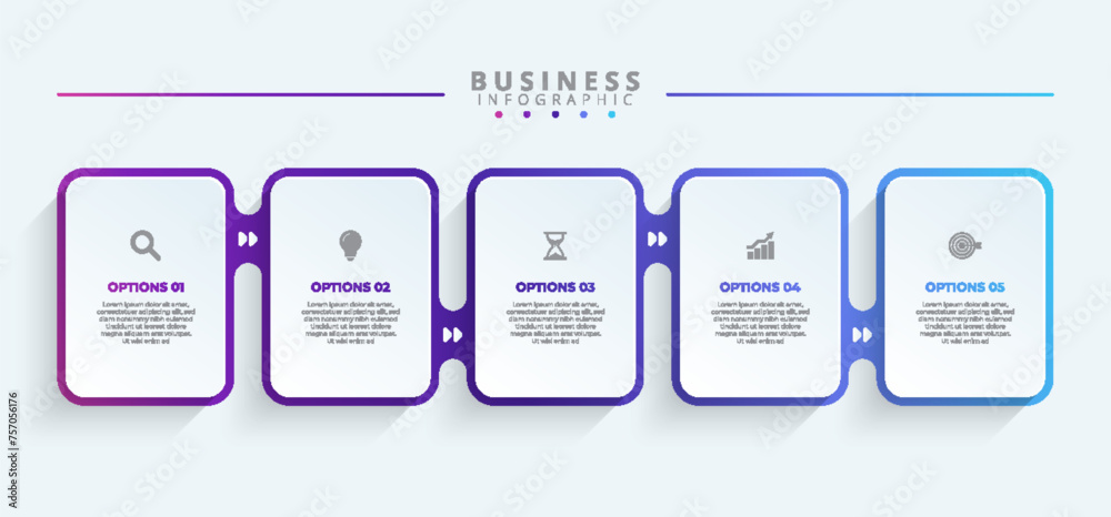 Design template for vector infographic labels with icons and 5 options ...