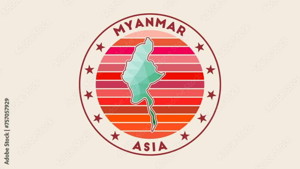 Myanmar intro video. Badge with the circular name and map of the ...