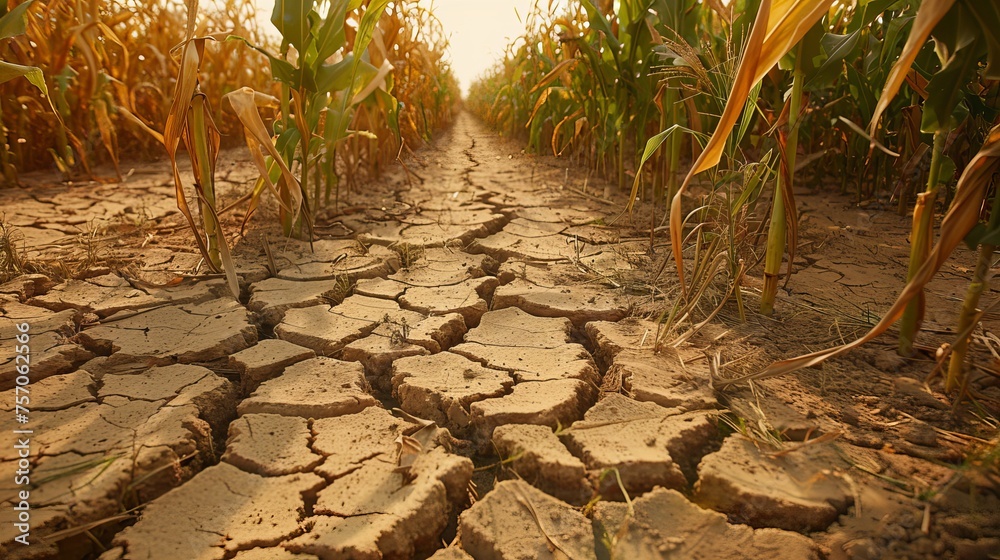 Corn fiA corn field is depicted during a drought, with hot weather ...
