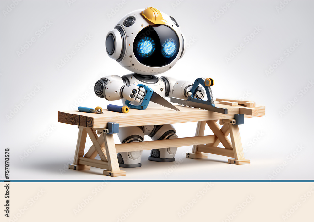 Carpenter Robot Illustration: 3D Caricature of Mechanical Woodworker ...