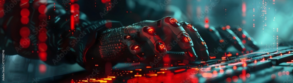 Cyberpunk Reality The Reapers Robotic Hand Codes with Intense Red Glow ...