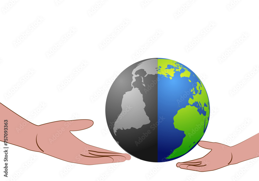 Día mundial del medio ambiente. Sanear el planeta Tierra al pasar de manos de padres a hijos ...