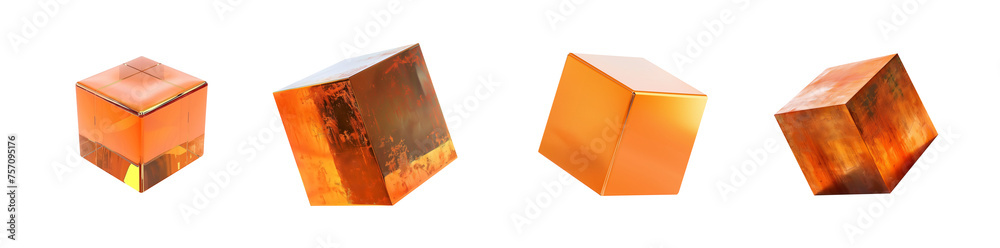Orange cube set isolated transparent PNG. 3D box square cubic shaped ...