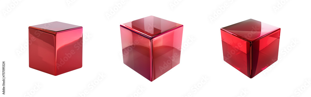 Red cube set isolated transparent PNG. 3D box square cubic shaped ...