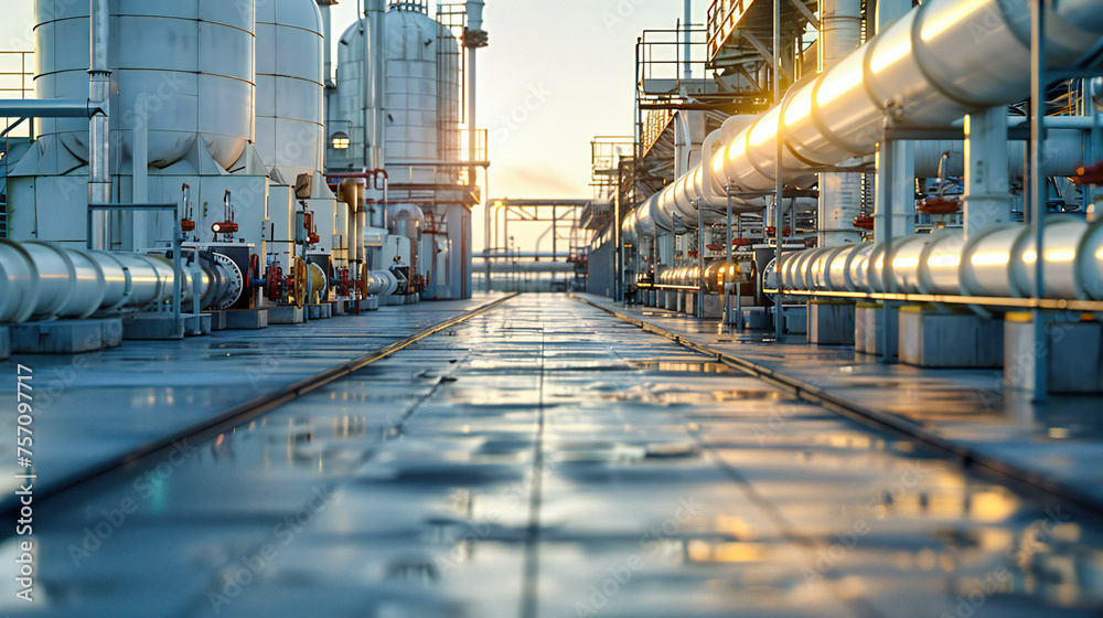 Environmental Footprint: A Gas Factory at Sunset, Reflecting the ...