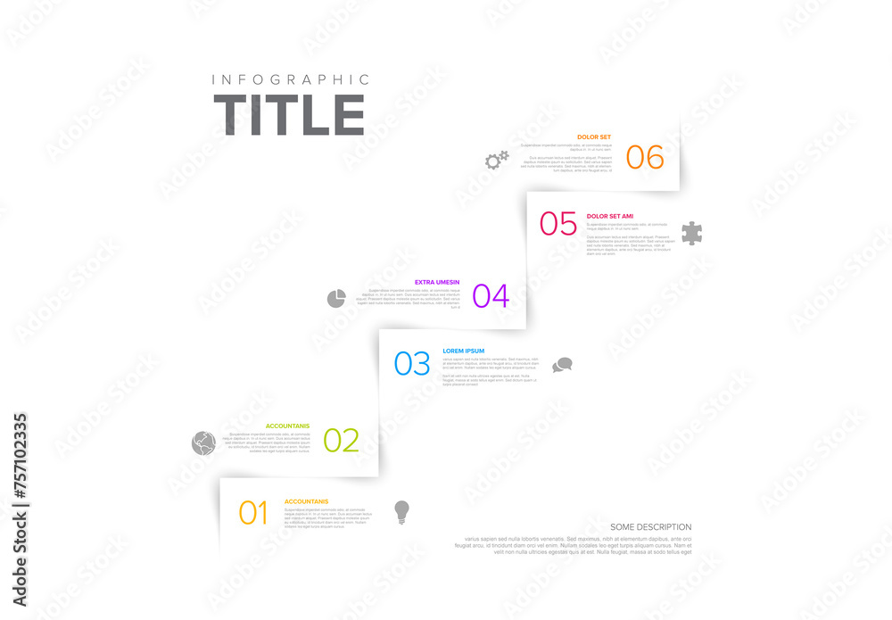 Infogrpahic stairs steps diagram template with six step elements Stock ...