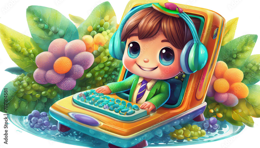 CARTOON CHARACTER CUTE baby old vintage computer isolated on white ...