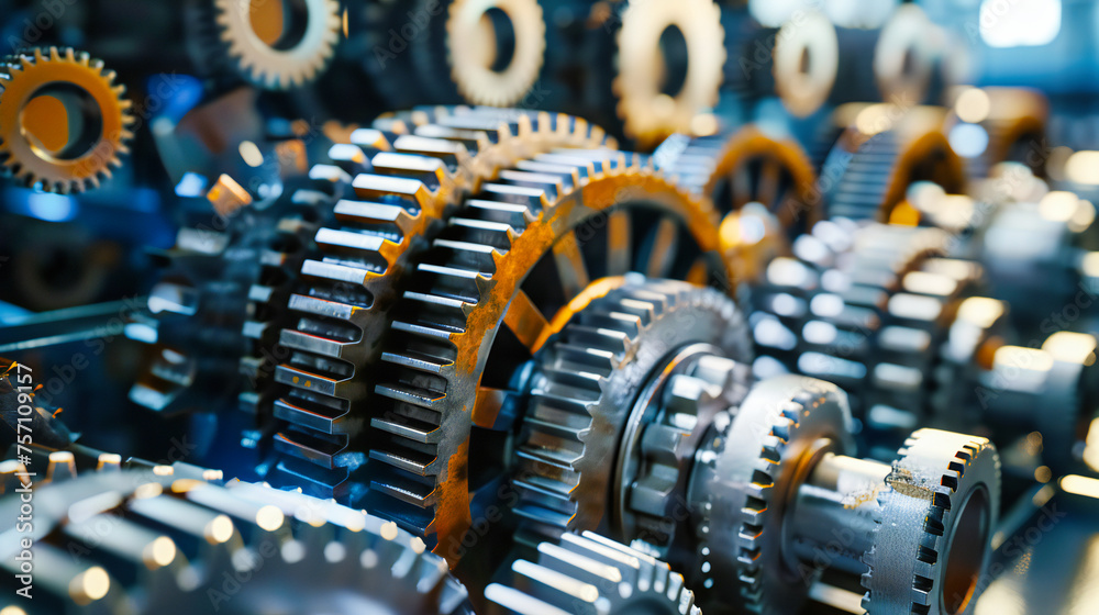 Detailed view of industrial gears and machinery, highlighting the ...