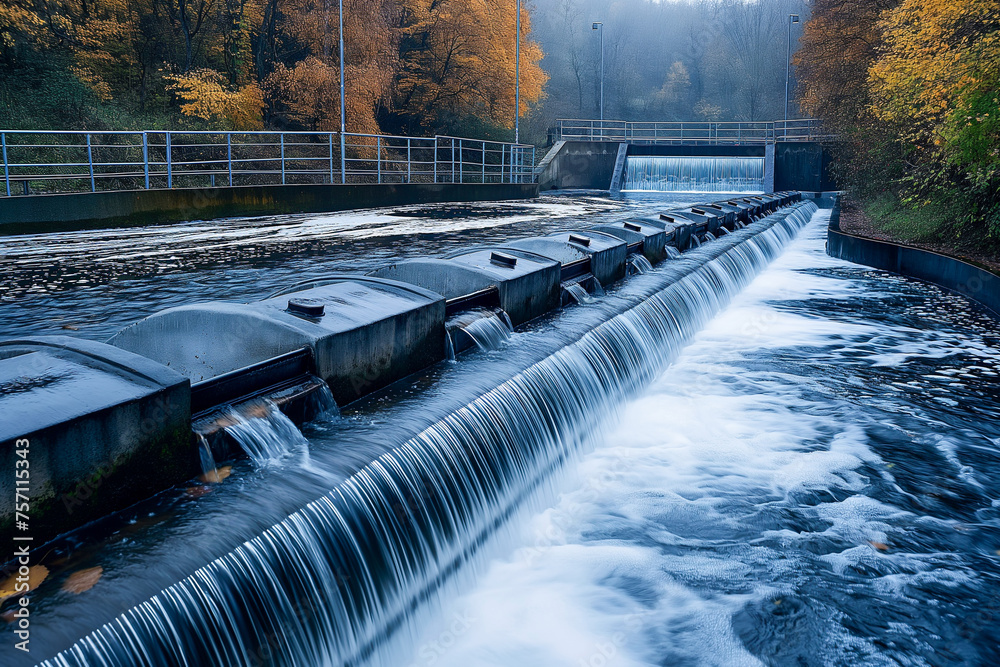 Industrial water collection and purification system. Water motion with ...