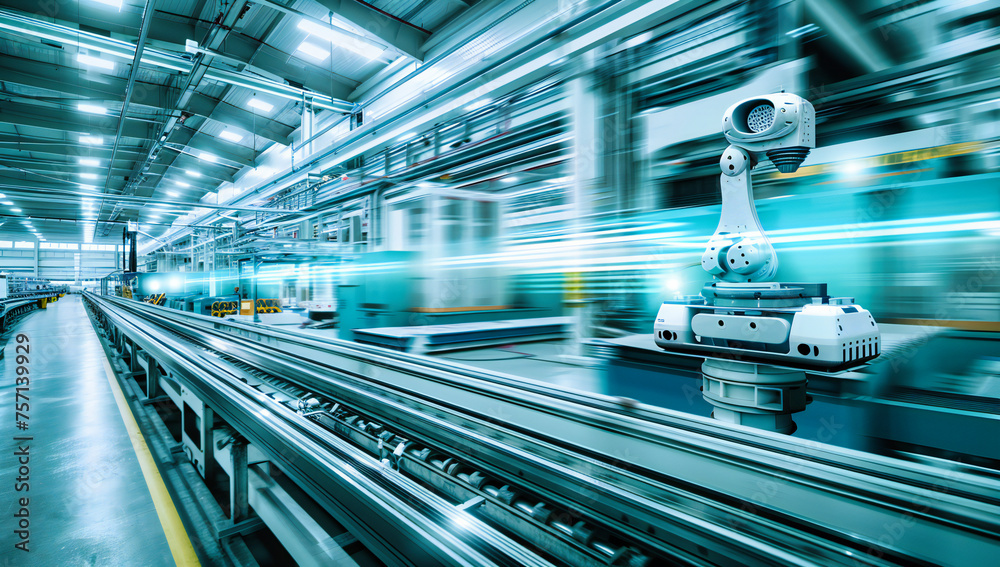 Automated car manufacturing line, industrial robots in motion ...