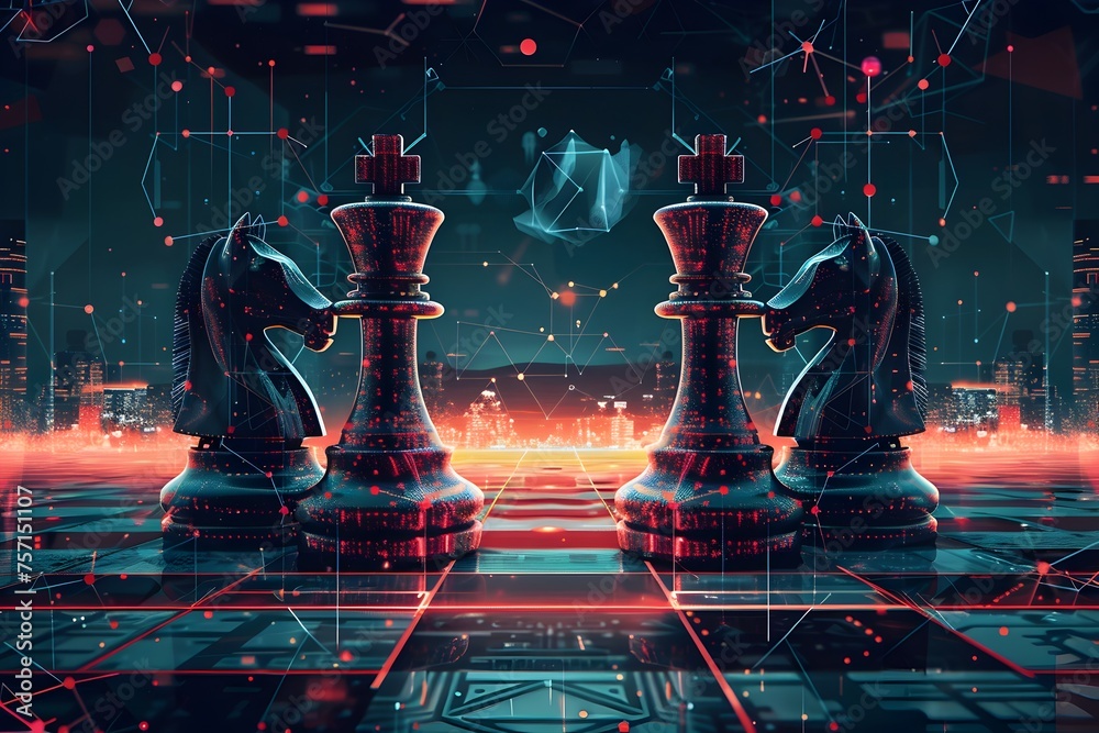 Artificial Intelligence. digital style illustration features two chess ...