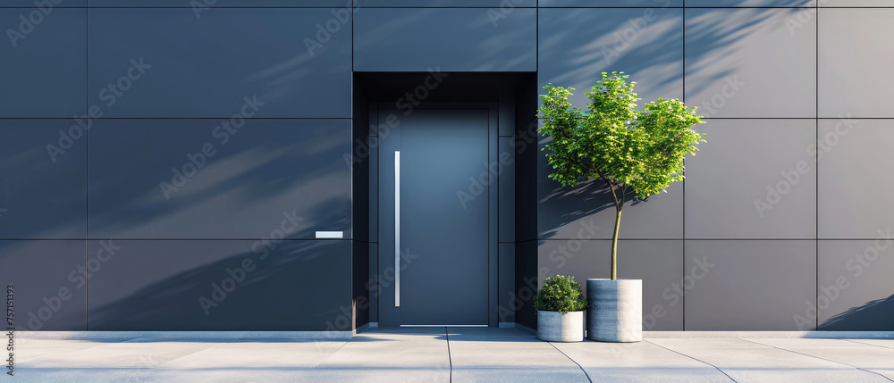 Minimal mockup with doorway. Facade of a modern house with front door ...