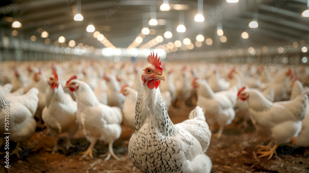 Mass animal farming. Chickens modern in industrial farm. Poor living ...