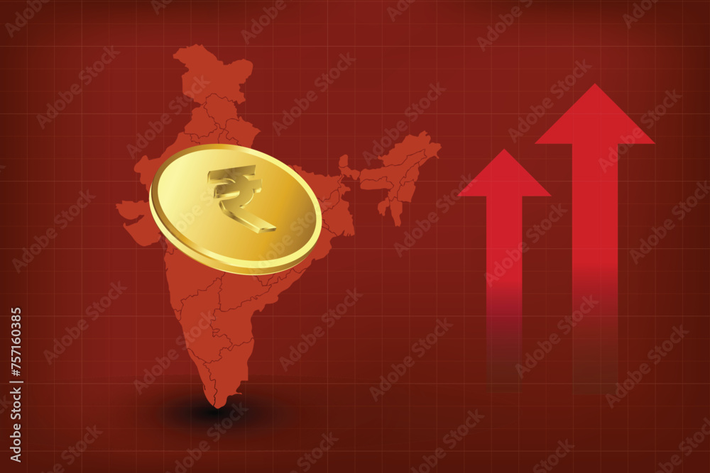 Golden Rupee Currency symbol with India map. golden Indian rupee and 3d ...