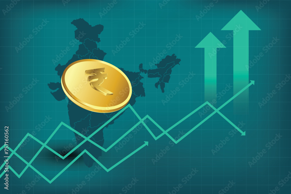 Golden Rupee Currency symbol with India map. golden Indian rupee and 3d ...