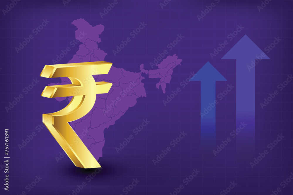 Golden Rupee Currency symbol with India map. golden Indian rupee and 3d ...
