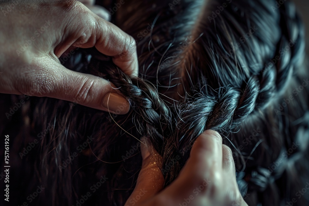 A person skillfully braiding another persons hair in a step-by-step ...