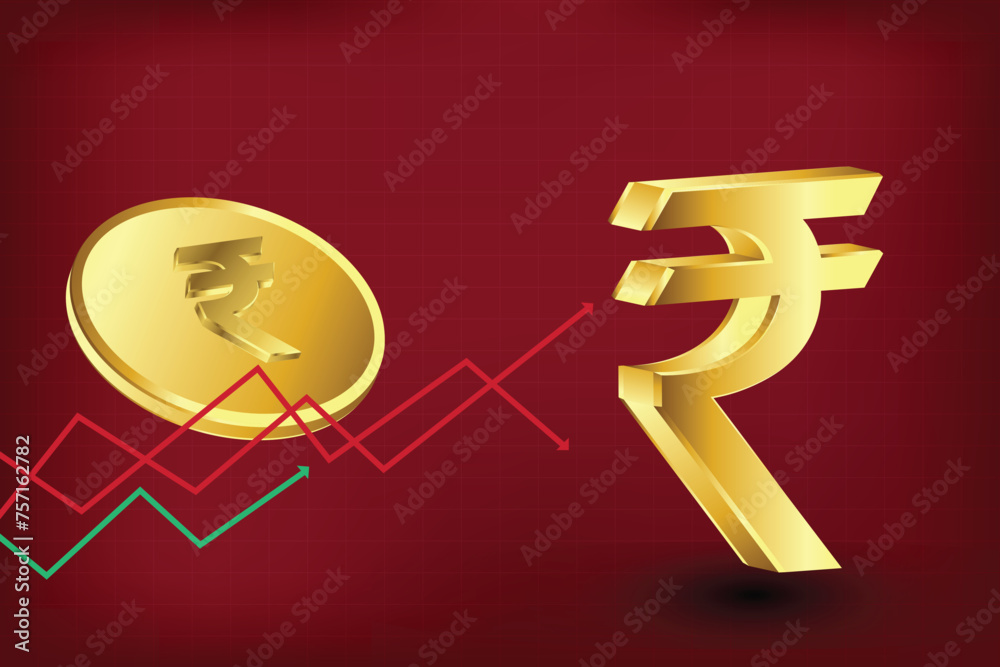 Golden Rupee Currency symbol with India map. golden Indian rupee and 3d ...