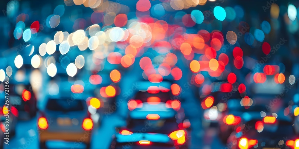 City streets at night with blurred traffic lights creating abstract ...