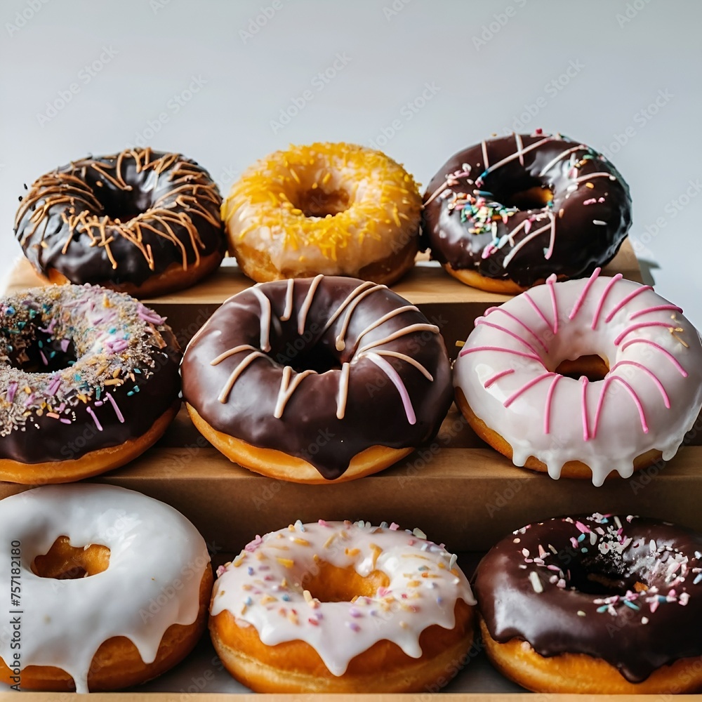 Donuts of Various Flavors, Doughnuts with mirror glaze icing, icing ...