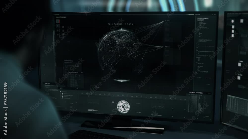 Cyber network analysis software is scanning the earth globe. Cyber ... Cyber network analysis software is scanning the earth globe. Cyber ...