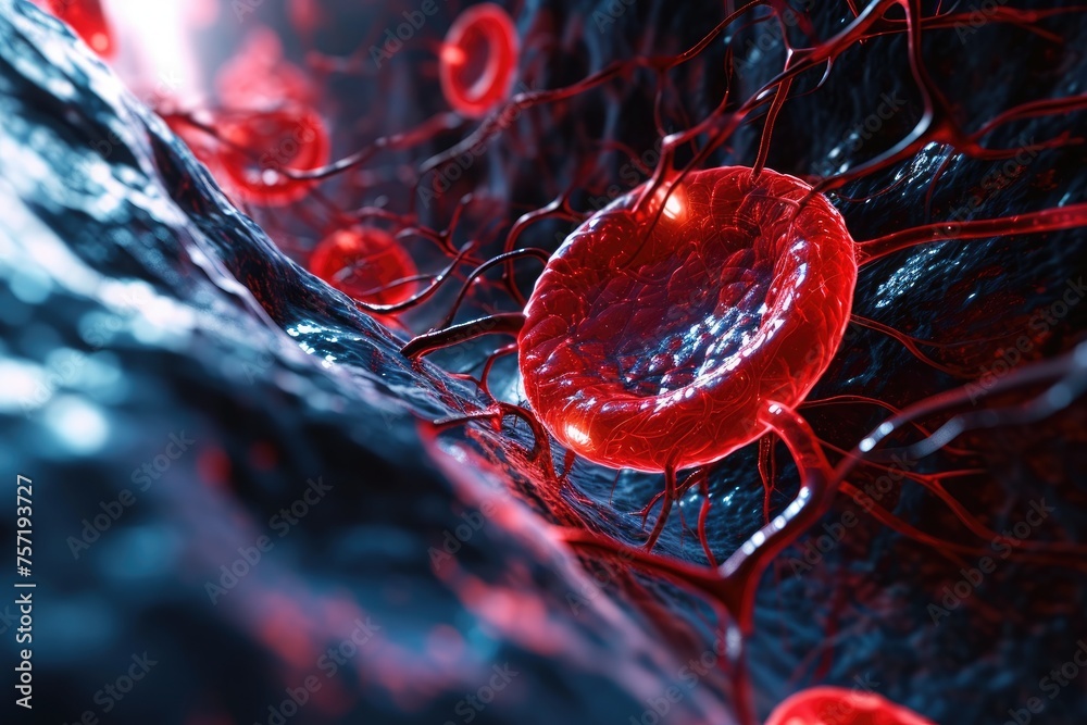 This photo captures a blood vessel containing red blood cells in a ...