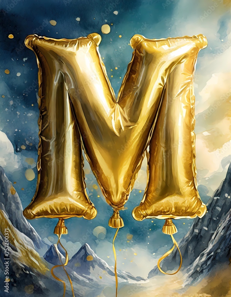 ABC, alphabeth in golden balloon letters, balloons, gold, flying ...