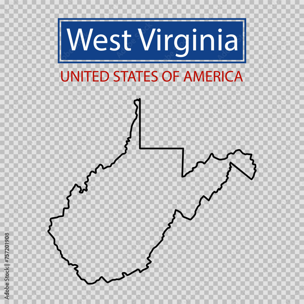 West Virginia state outline map on a transparent background, United ...