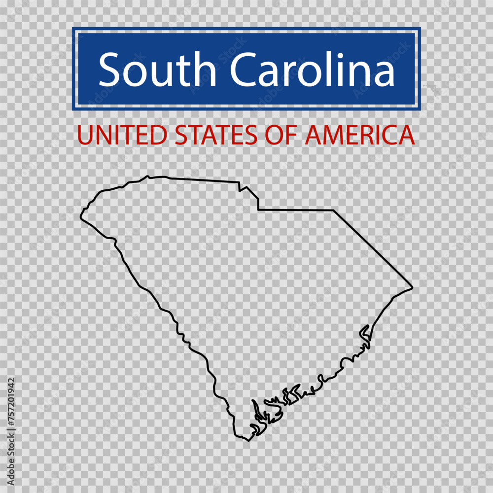 South Carolina state outline map on a transparent background, United ...