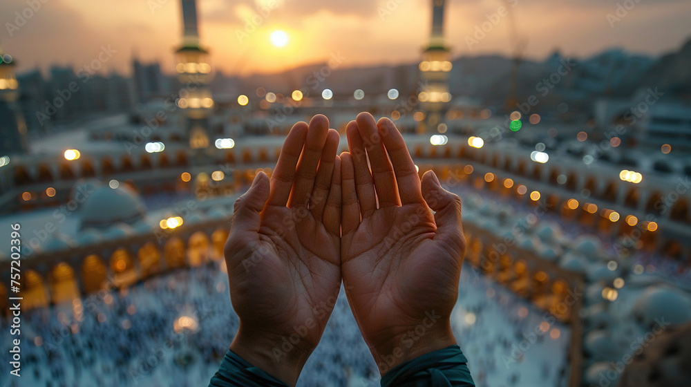 man hands praying in front of muslims holy kaaba , Jeddah, Saudi Arabia ...
