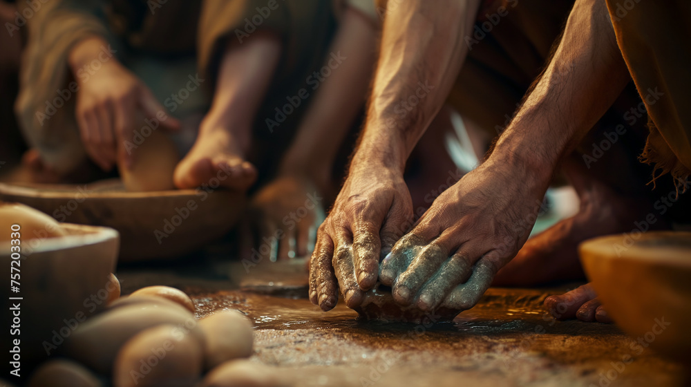 Jesus washing the disciples' feet at the Last Supper, showcasing ...