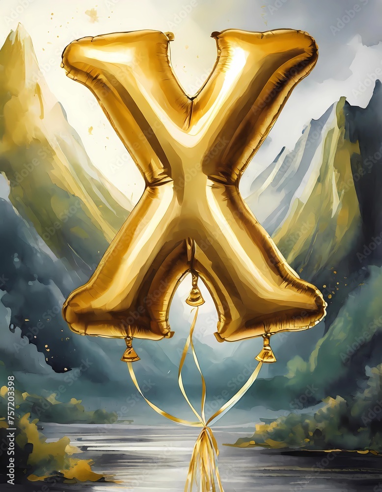 ABC, alphabeth in golden balloon letters, balloons, gold, flying ...