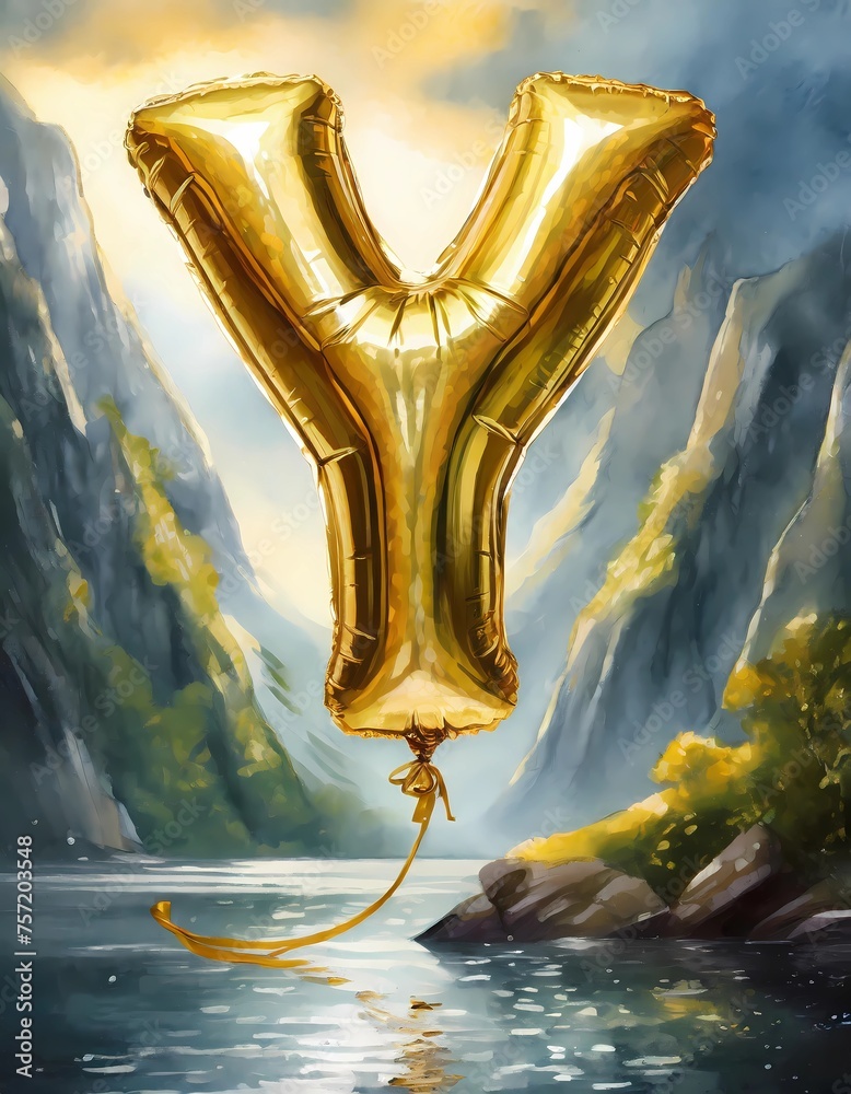 ABC, alphabeth in golden balloon letters, balloons, gold, flying ...