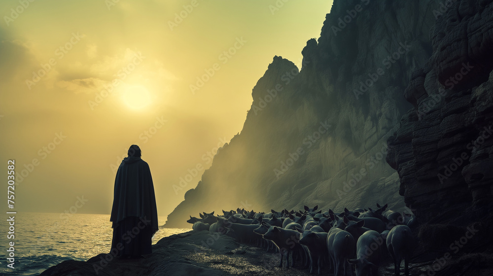 The casting out of demons into a herd of pigs, showing Jesus in command ...