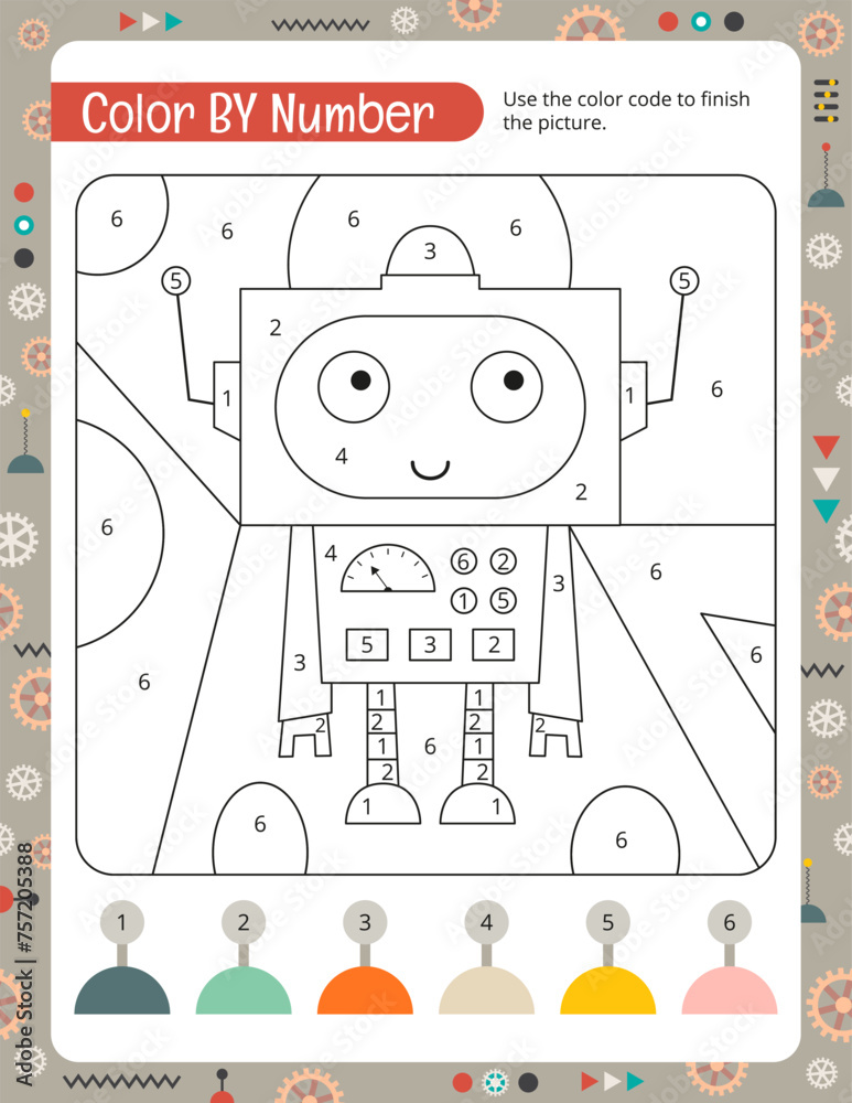 Color by numbers sheet – Little robot. Robots activities for kids ...