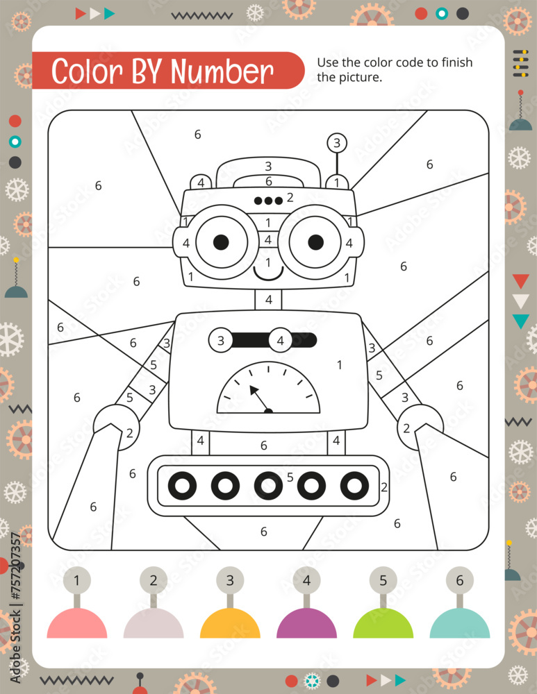 Color by numbers – cute robot. Drawing games for children. Coloring ...