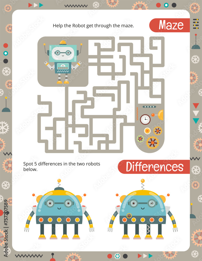 Activity Pages for Kids. Printable Activity Sheet with Robots ...