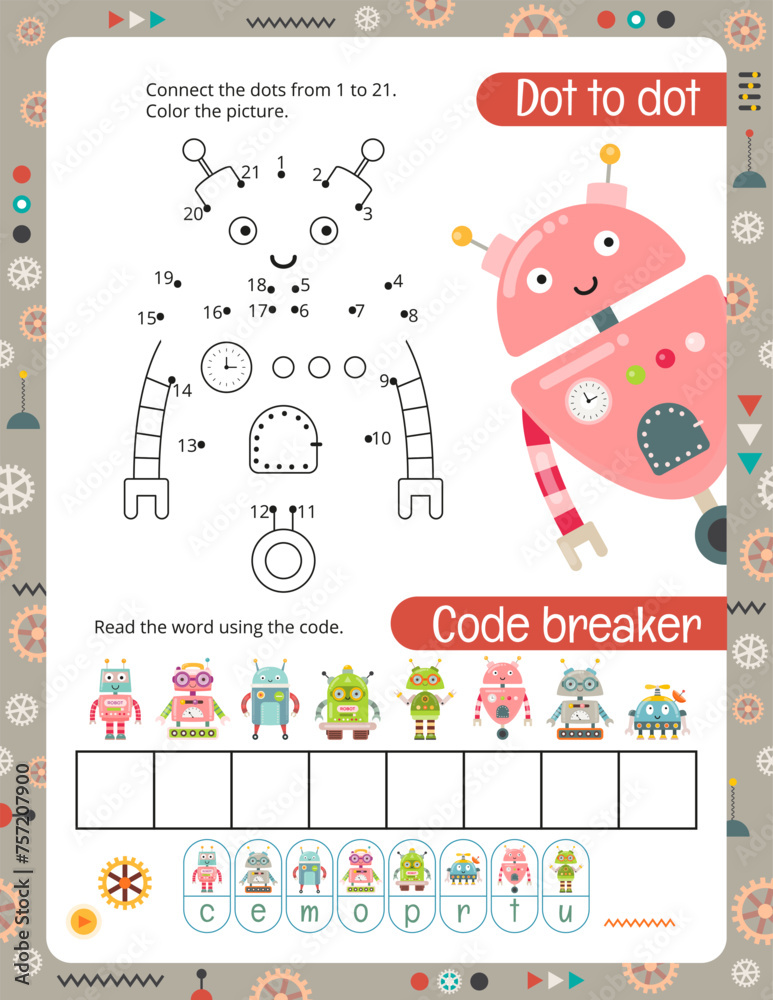 Activity Pages for Kids. Printable Activity Sheet with Robots ...