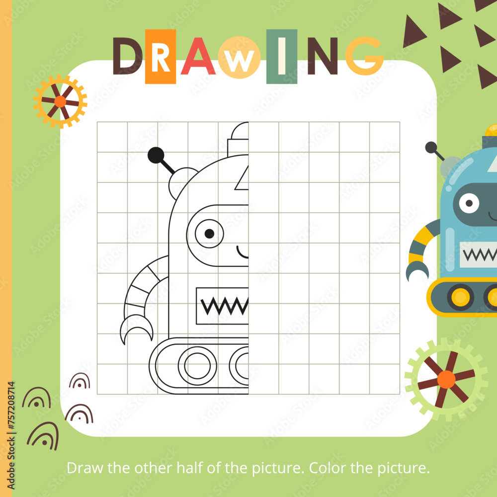 Cute Robots activities for kids. Finish the picture – Robot. Logic ...
